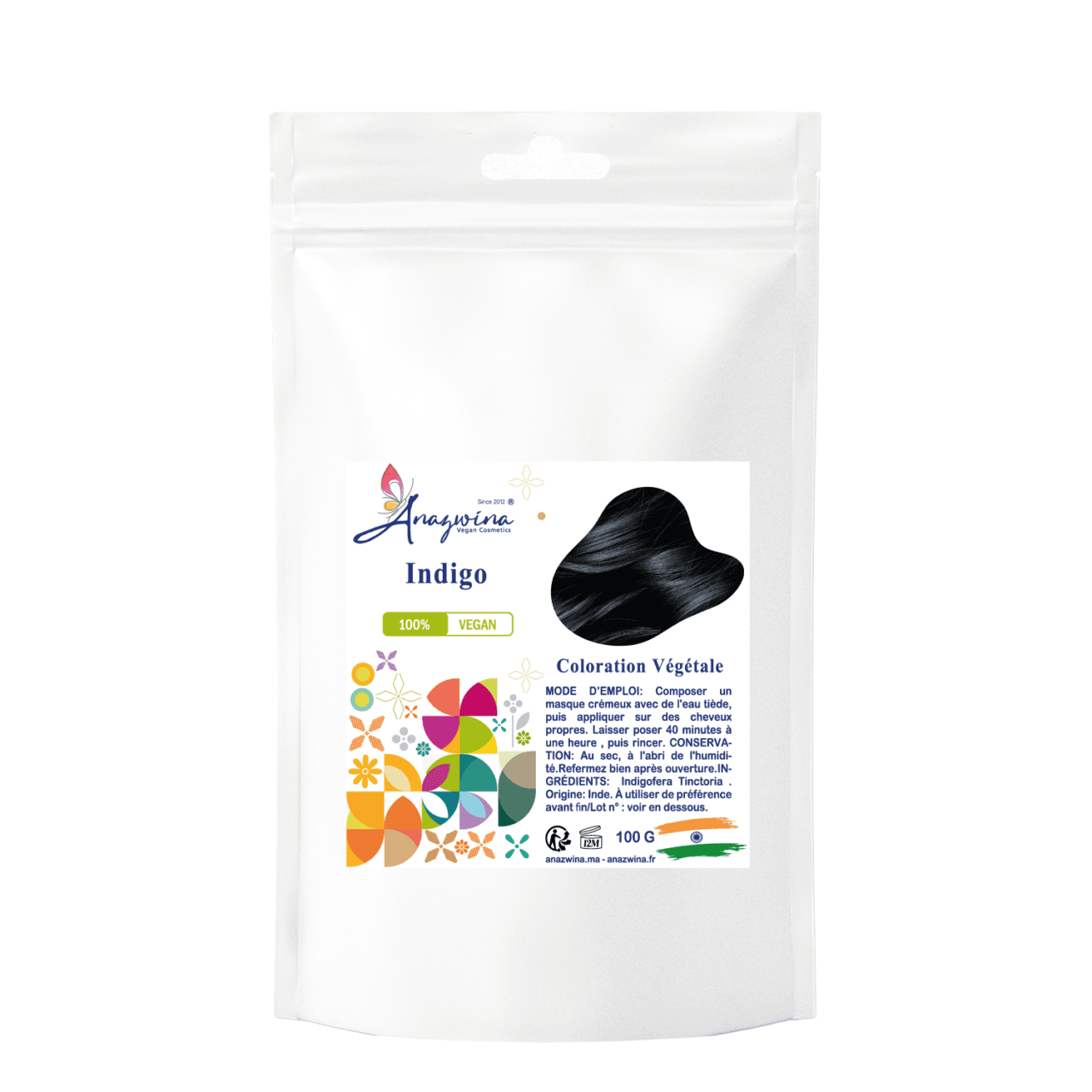 Coloration Indigo Végan Naturelle & Bio 100g - Anazwina France